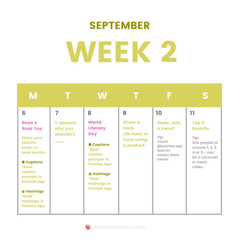 September Instagram post ideas & content plan (with captions + hashtags)