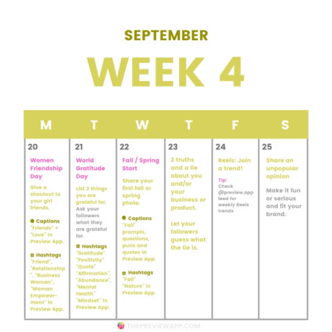 September Instagram post ideas & content plan (with captions + hashtags)